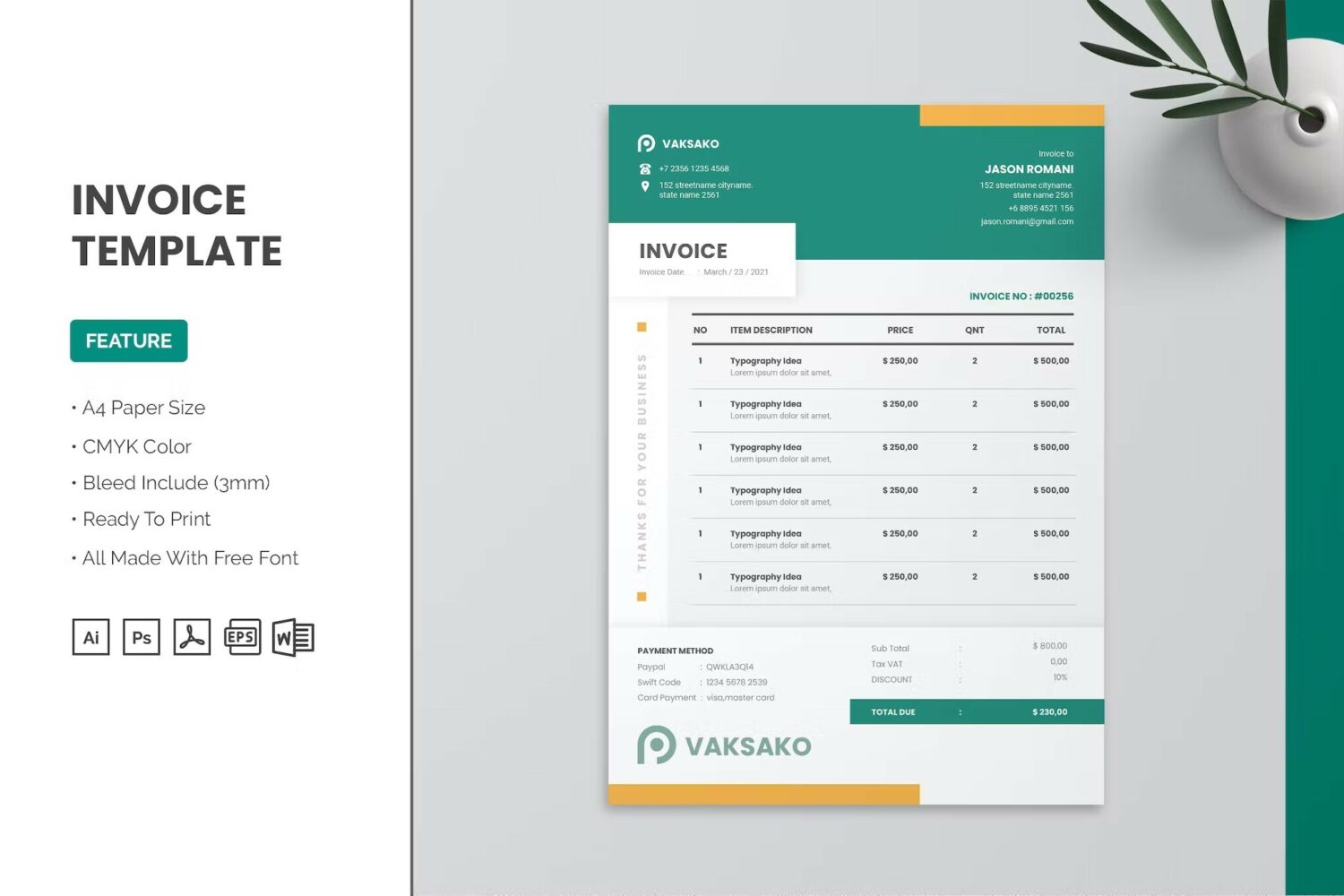 25+ Best Invoice Templates for Word (Get Paid Quickly) 2022 - Theme Junkie